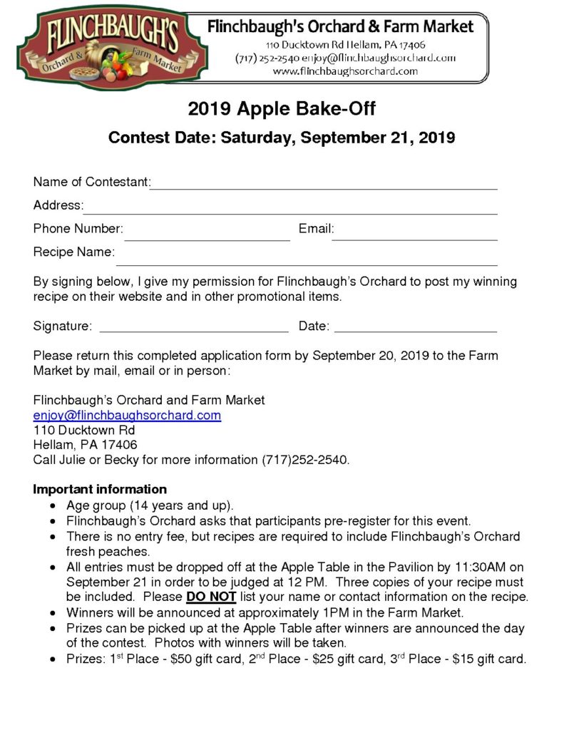 Apple Bake Off Registration Sheet 3 Flinchbaugh s Orchard Farm Market Apple Bake Off Registration Sheet 3 Flinchbaugh s Orchard Farm Market